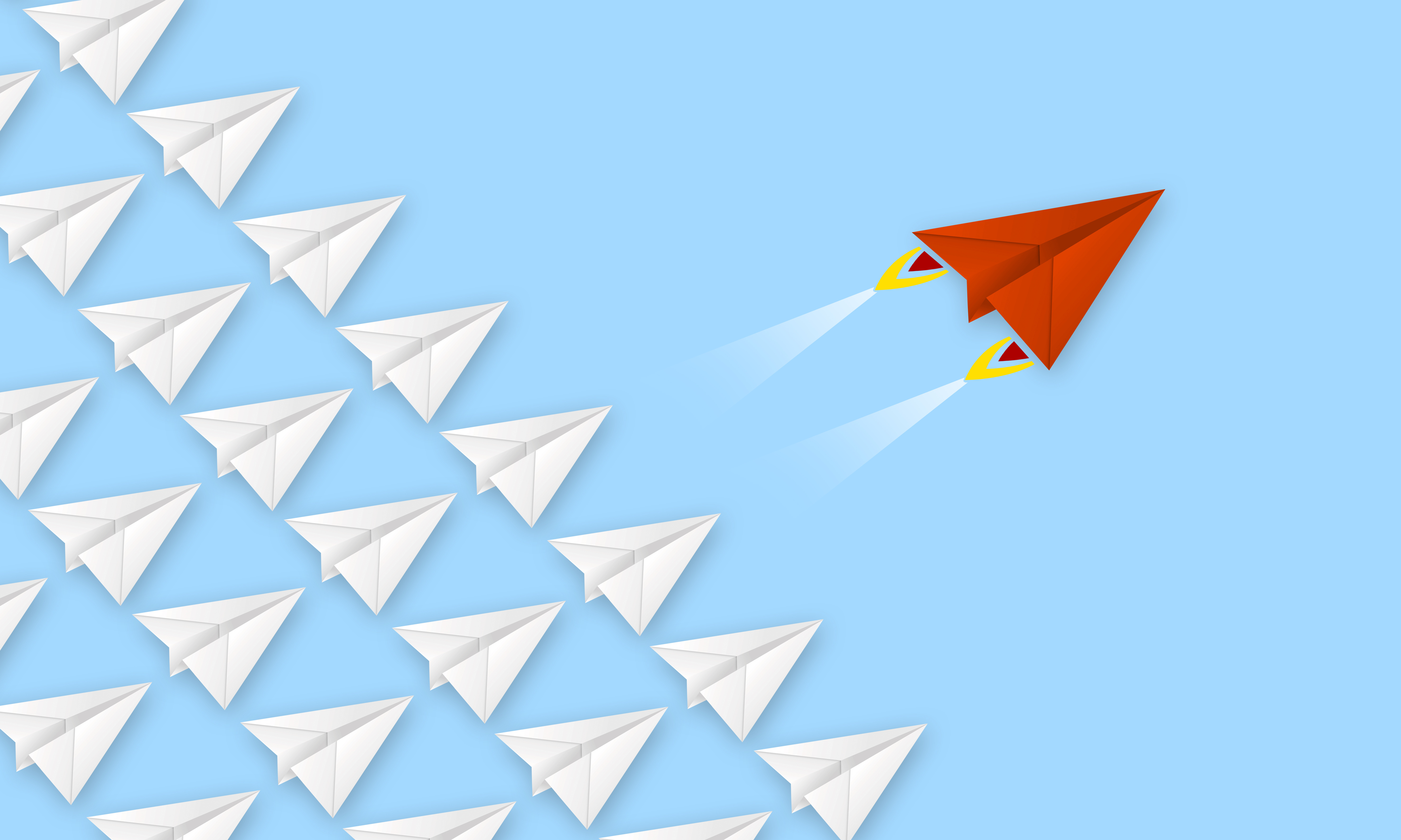 Red plane made of paper metaphor for rev up to business success with ...